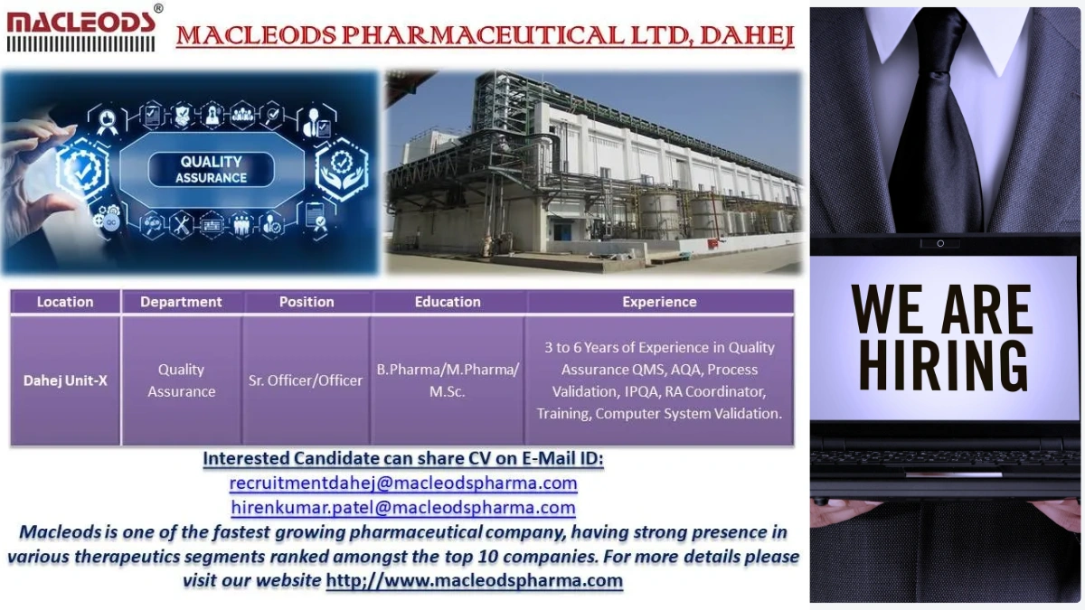 Macleods Pharmaceuticals – Urgent Hiring for Quality Assurance Openings ...