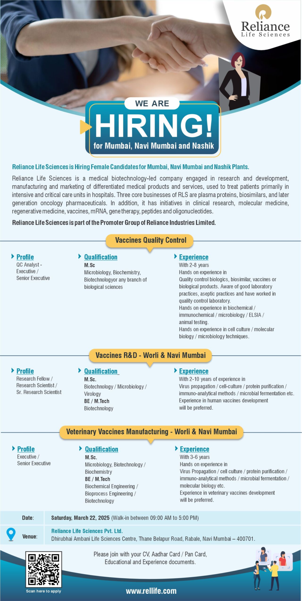 Reliance Life Sciences - Walk-In Drive for Multiple Roles in Nashik ...