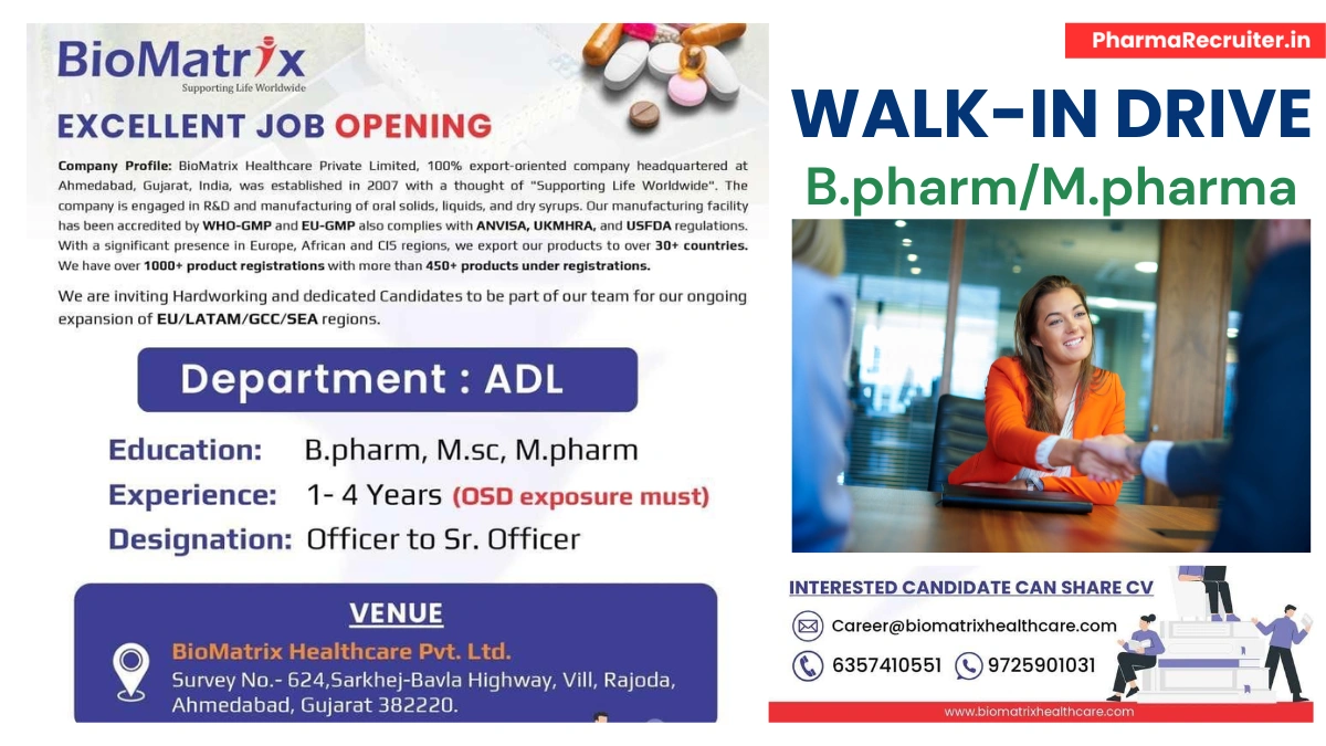 BioMatrix Healthcare Walk-In Interview for ADL Officer/Sr. Officer ...