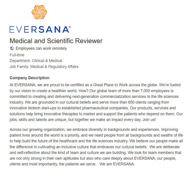 EVERSANA - Job Openings for Medical and Scientific Reviewer (Remote) - Pharma Recruiter