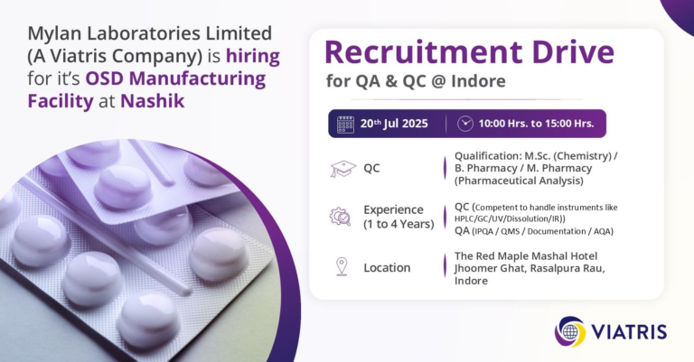 Mylan Laboratories (Viatris) Walk-In Drive in Indore on July 20, 2025 ...