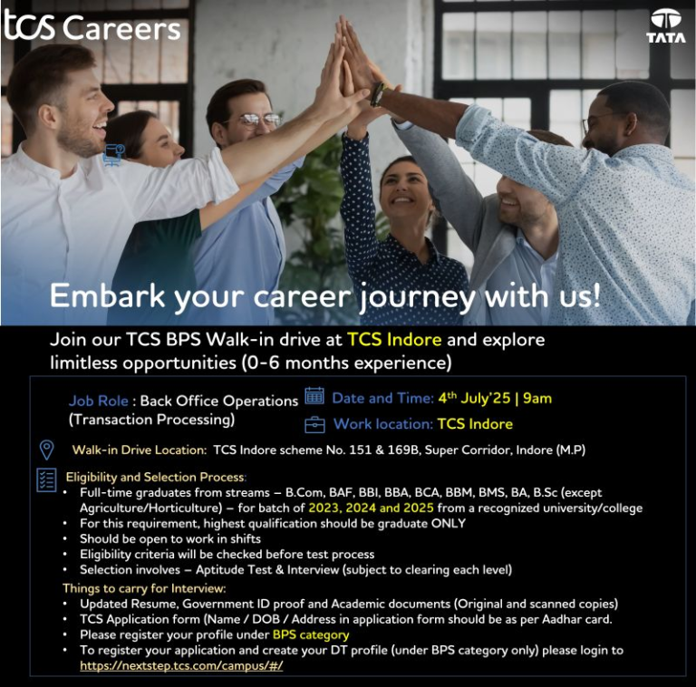 TCS BPS Walk-In Drive for Freshers in Indore – 4th July 2025 - Pharma ...