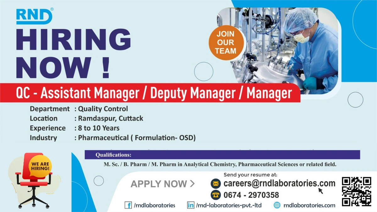 RND Laboratories is Hiring for QC Leadership | Assistant Manager ...