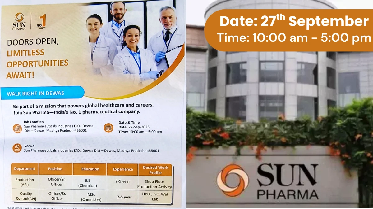 Sun Pharma Walk-In Interview for Pharma Jobs on 27th September 2025 ...