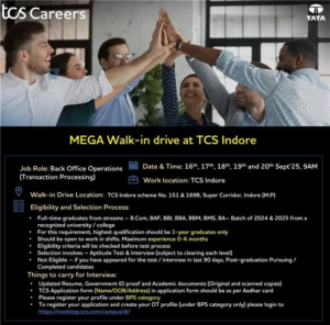 TCS Mega Walk-In Drive for Back Office Operations in Indore - Pharma ...