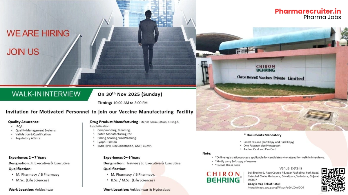 Chiron Behring Walk-in Interview for QA, IPQA, and Sterile Formulation ...