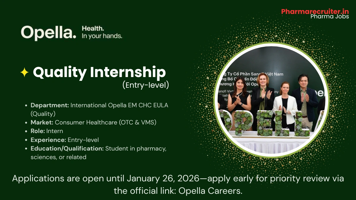 Opella Quality Intern: Part-Time Pharma Internship for Quality Assurance Roles - Pharma Recruiter