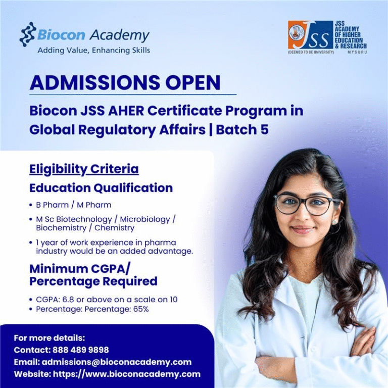 Biocon Academy – Certificate Program in Global Regulatory Affairs ...