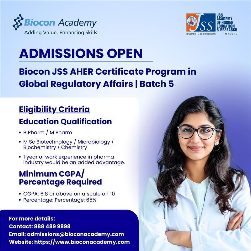 Biocon Academy – Certificate Program in Global Regulatory Affairs (Batch 5) | Admissions Open ...