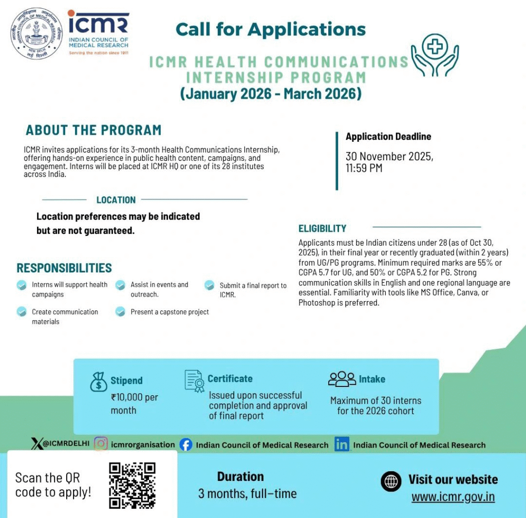 ICMR Health Communications Internship 2026 - Public Health Careers in ...