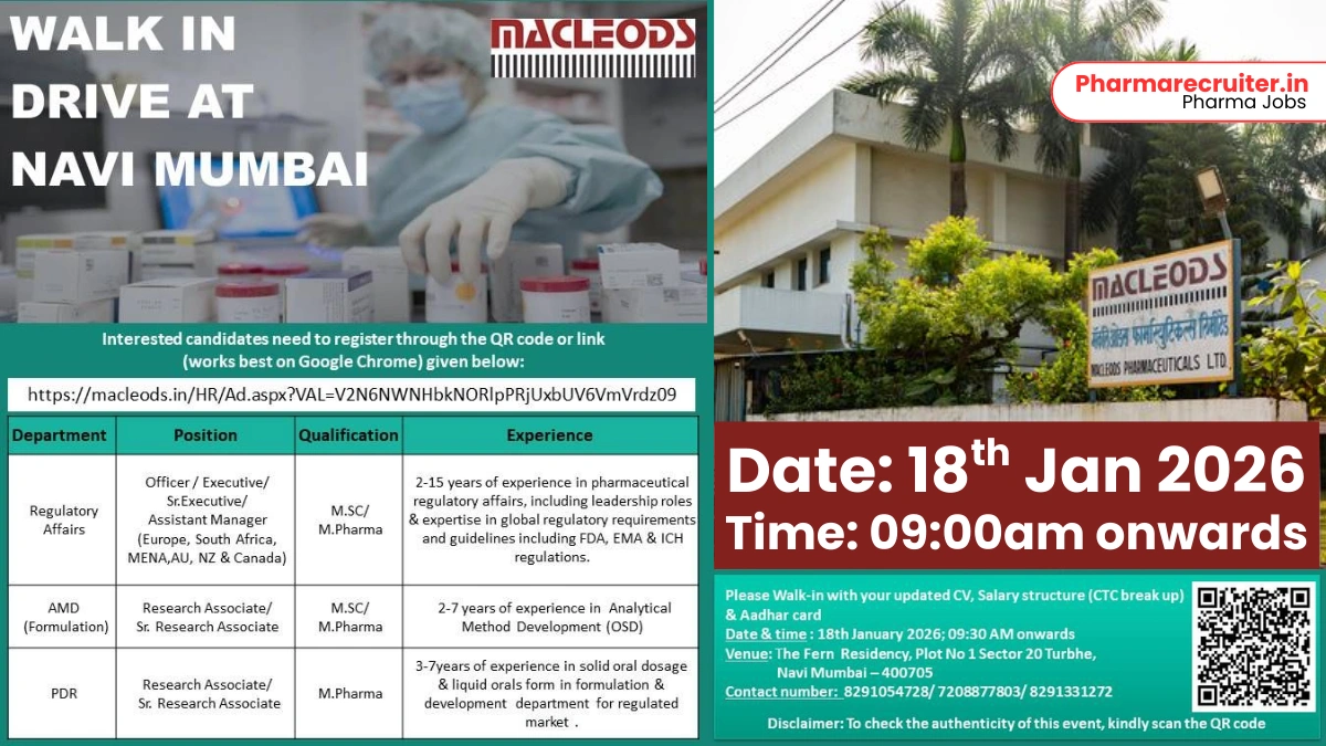 Walk-In Drive at Macleods Pharmaceuticals: Regulatory Affairs, AMD ...