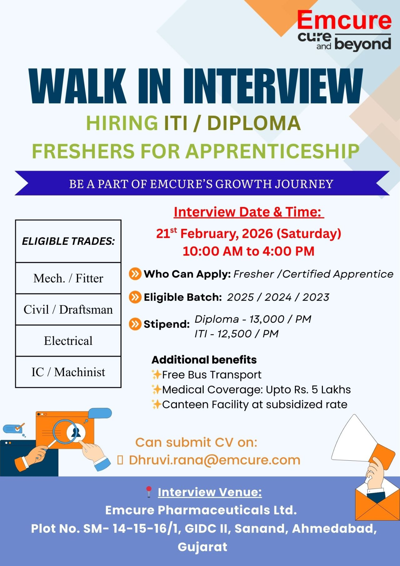 Emcure Pharmaceuticals Walk-in Interviews for Freshers & Apprentices ...
