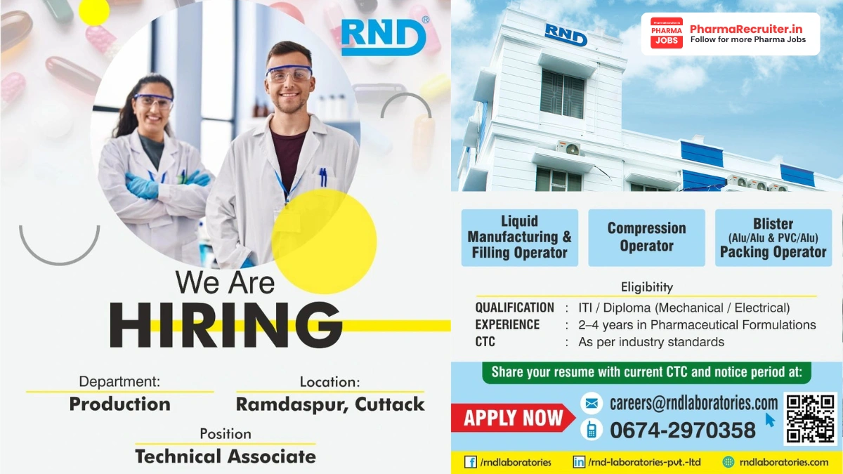 RND Laboratories Hiring – Technical Associate & Operator Roles in ...