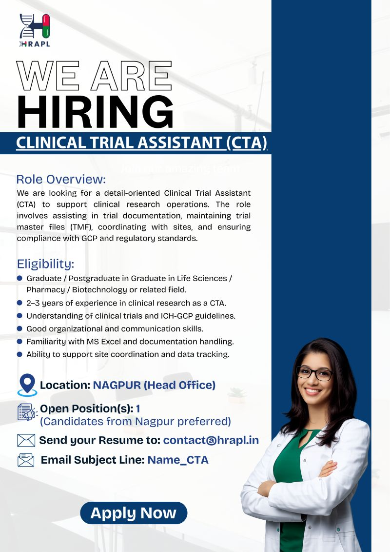 HRAPL Hiring Clinical Trial Assistant (CTA) – Job Opportunity 2026 ...