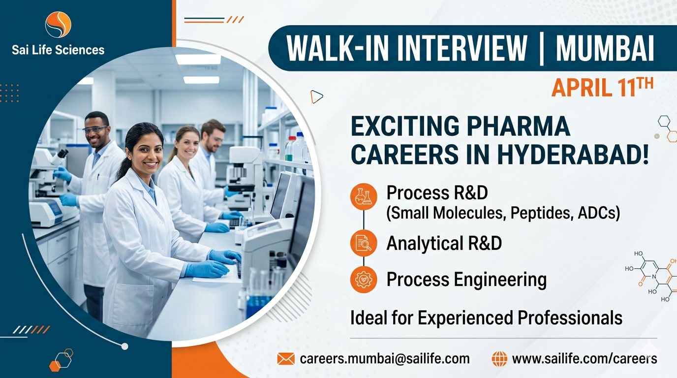 Sai Life Sciences Walk-in Interview on 11th April 2026 – Process R&D ...