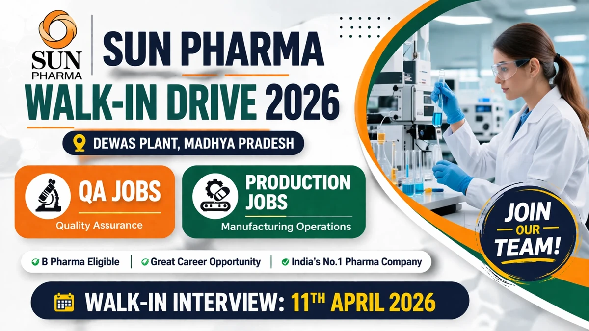 Sun Pharma Walk-In Drive 11th April 2026 at Dewas – QA & Production ...