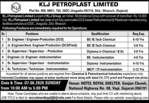 KLJ Petroplast Limited Walk-in Interview on 7th June 2026 – Production ...